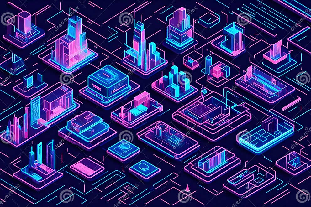 Isometric Illustration of Advanced Technology Against a Solid Blue ...