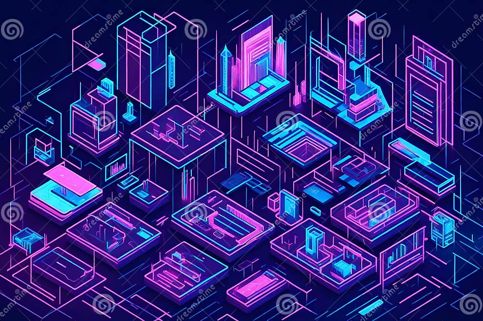 Isometric Illustration of Advanced Technology Against a Solid Blue ...