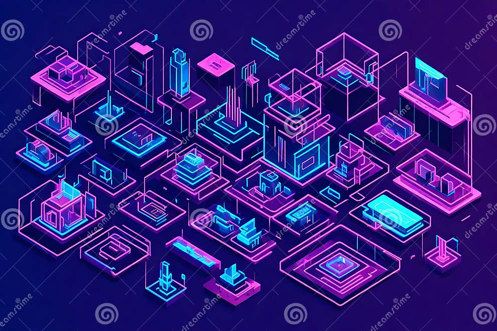 Isometric Illustration of Advanced Technology on a Solid Blue ...