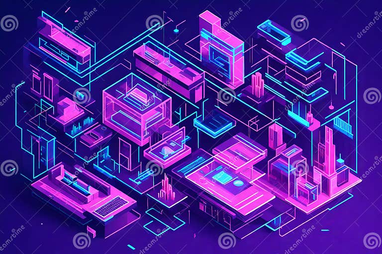 Isometric Illustration of Advanced Technology on a Solid Blue ...