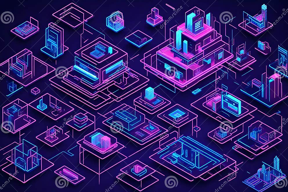 Isometric Illustration of Advanced Technology on a Solid Blue ...