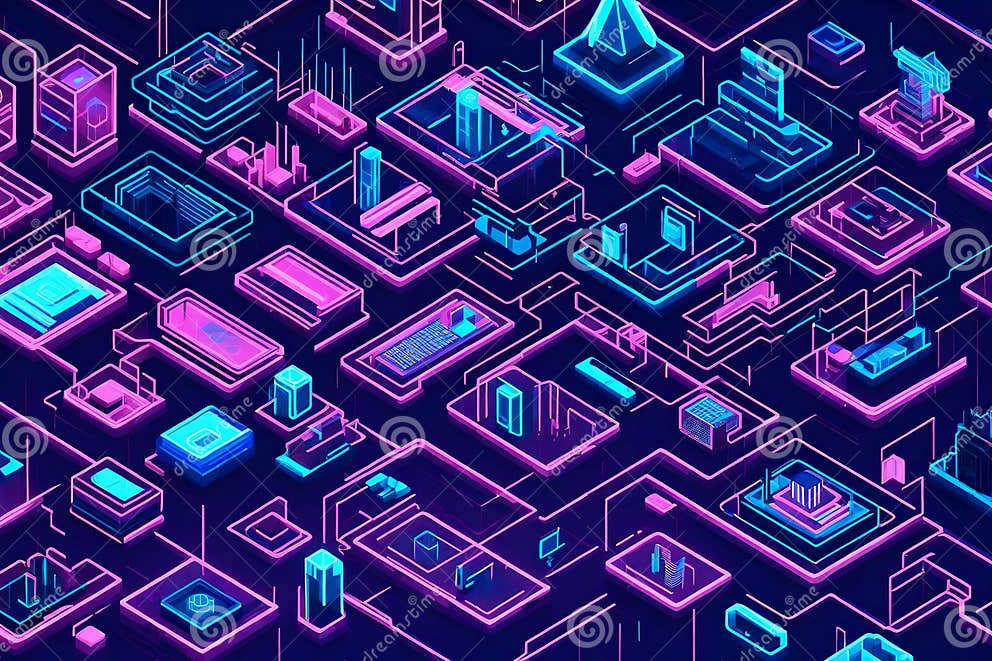 Isometric Illustration of Advanced Technology on a Solid Blue ...