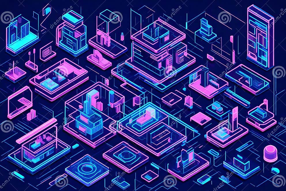 Isometric Illustration of Advanced Technology on a Solid Blue ...