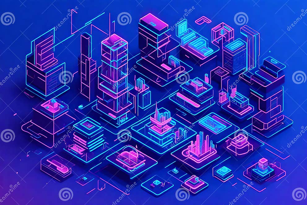 Isometric Illustration of Advanced Technology on a Solid Blue ...