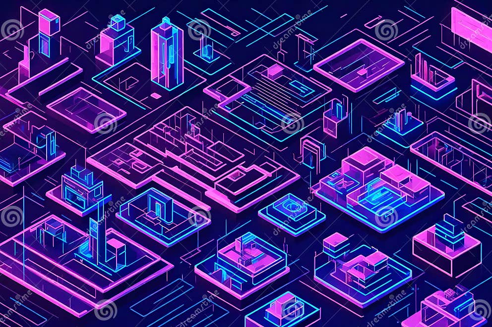 Isometric Illustration of Advanced Technology on a Solid Blue ...