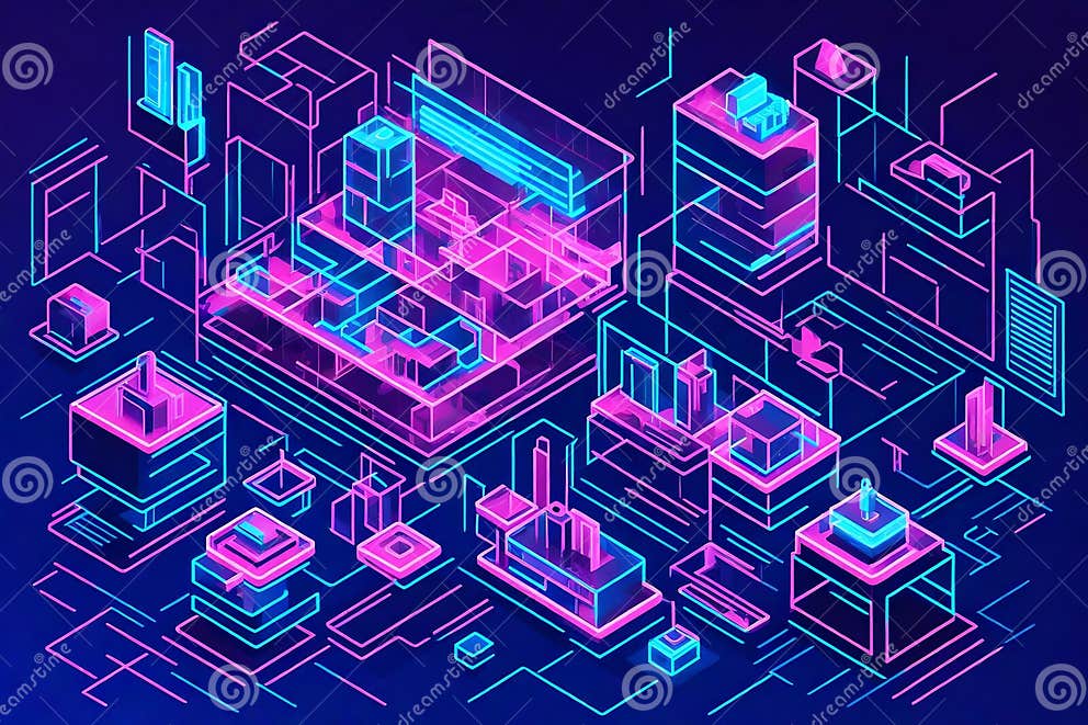 Isometric Illustration of Advanced Technology on a Solid Blue ...