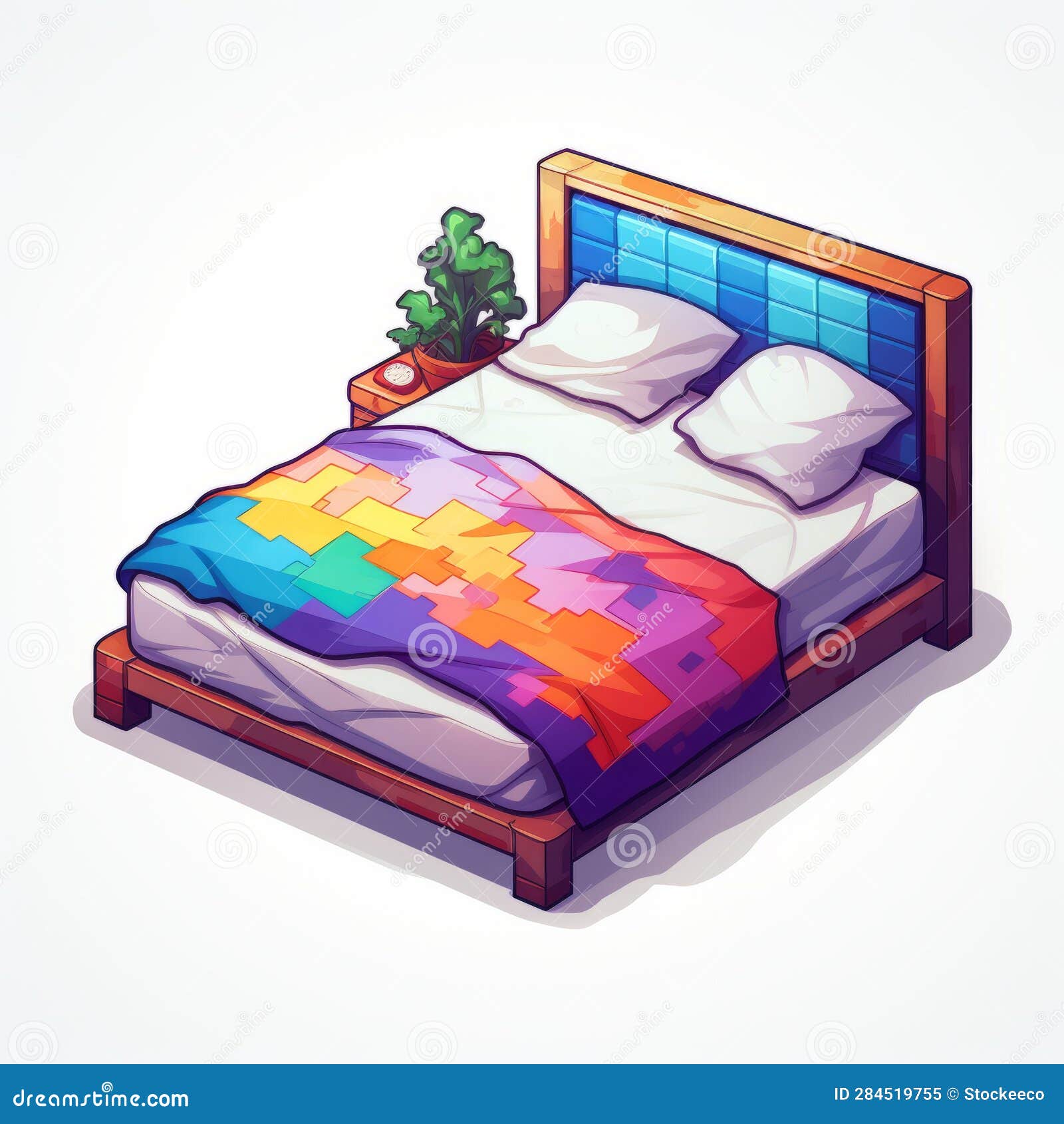Vibrant Isometric Pixel Bed with Colorful Blanket - Unique and Eye ...