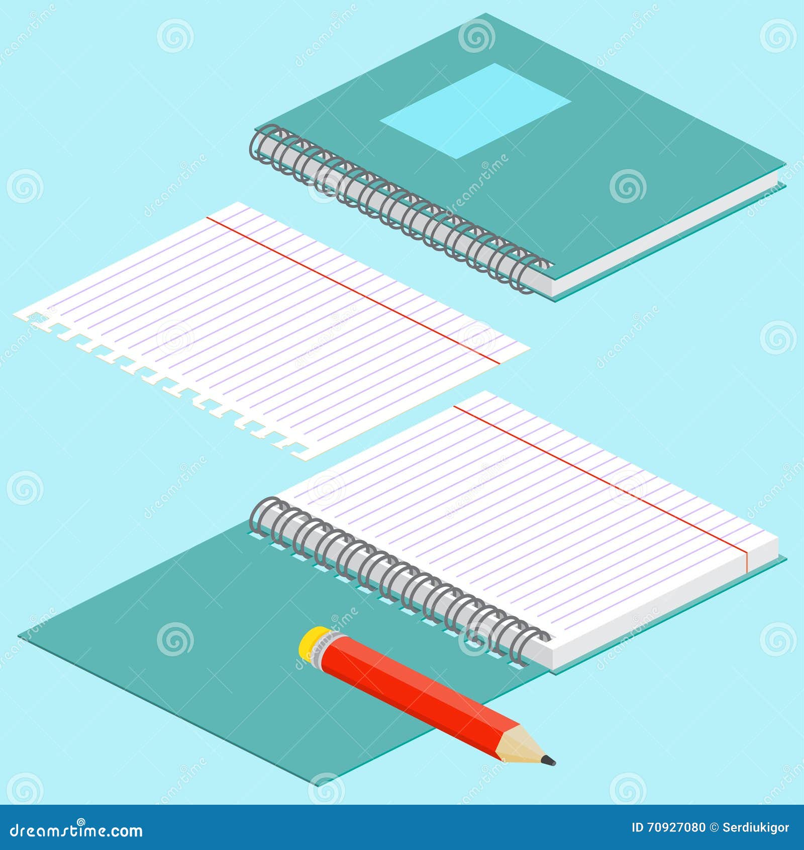 Isometric Illustration on a Blue Background with the Image of Notebook ...