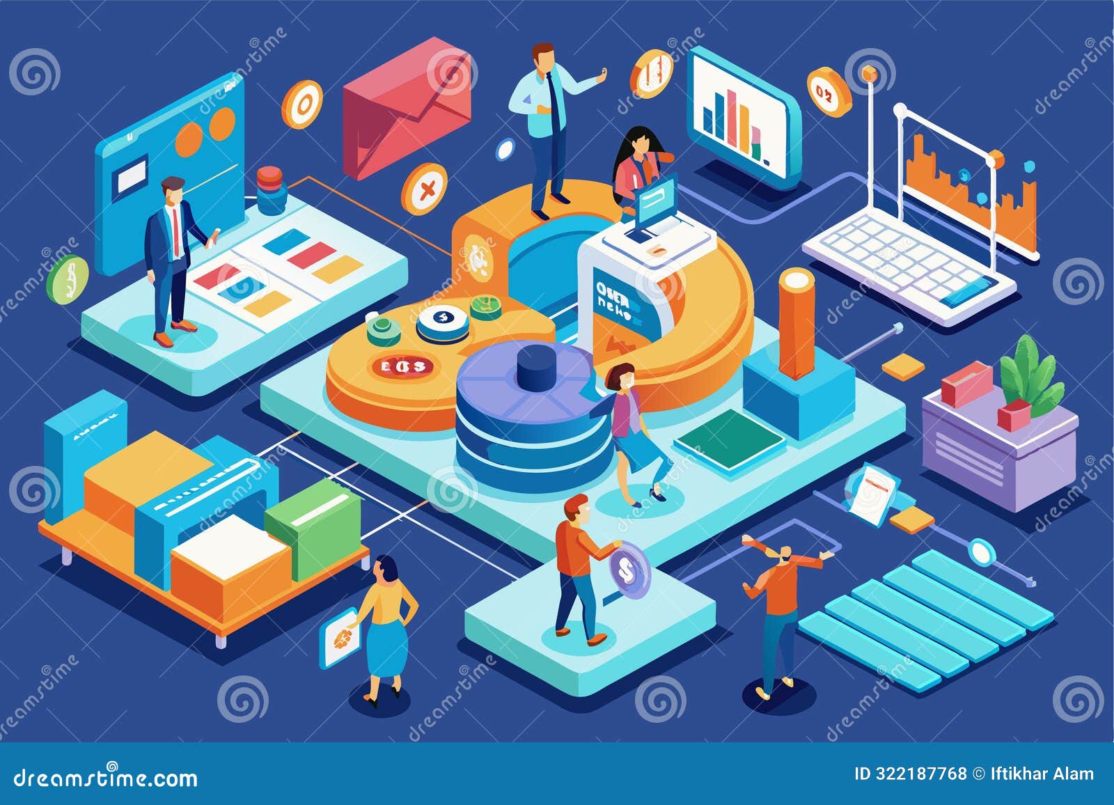 Isometric Illustration of Business Performance Overview with Data ...