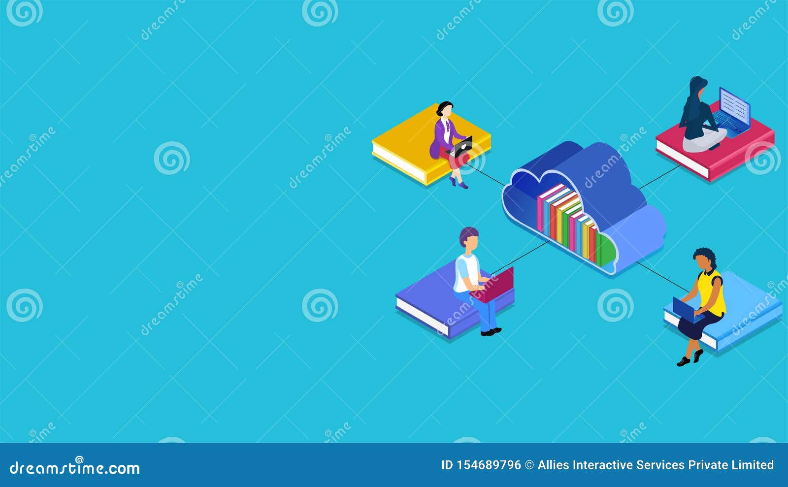 Isometric Illustration of Cloud Library Connected with People Preparing ...