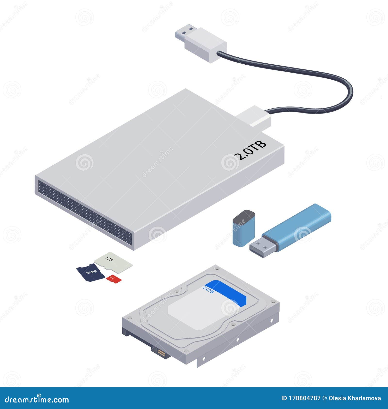 Isolated Illustration of Computer Memory Devices, Hard Disk. Stock ...