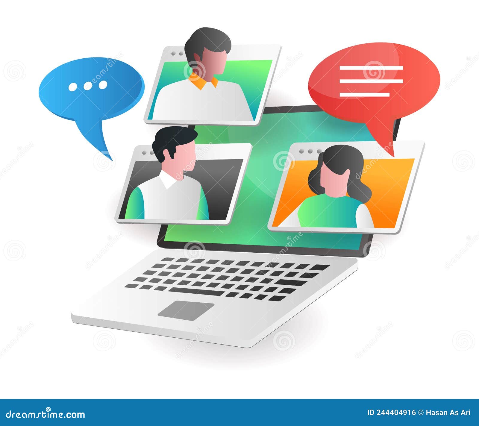 Isometric Illustration Concept. Team Doing Virtual Meeting with Video ...