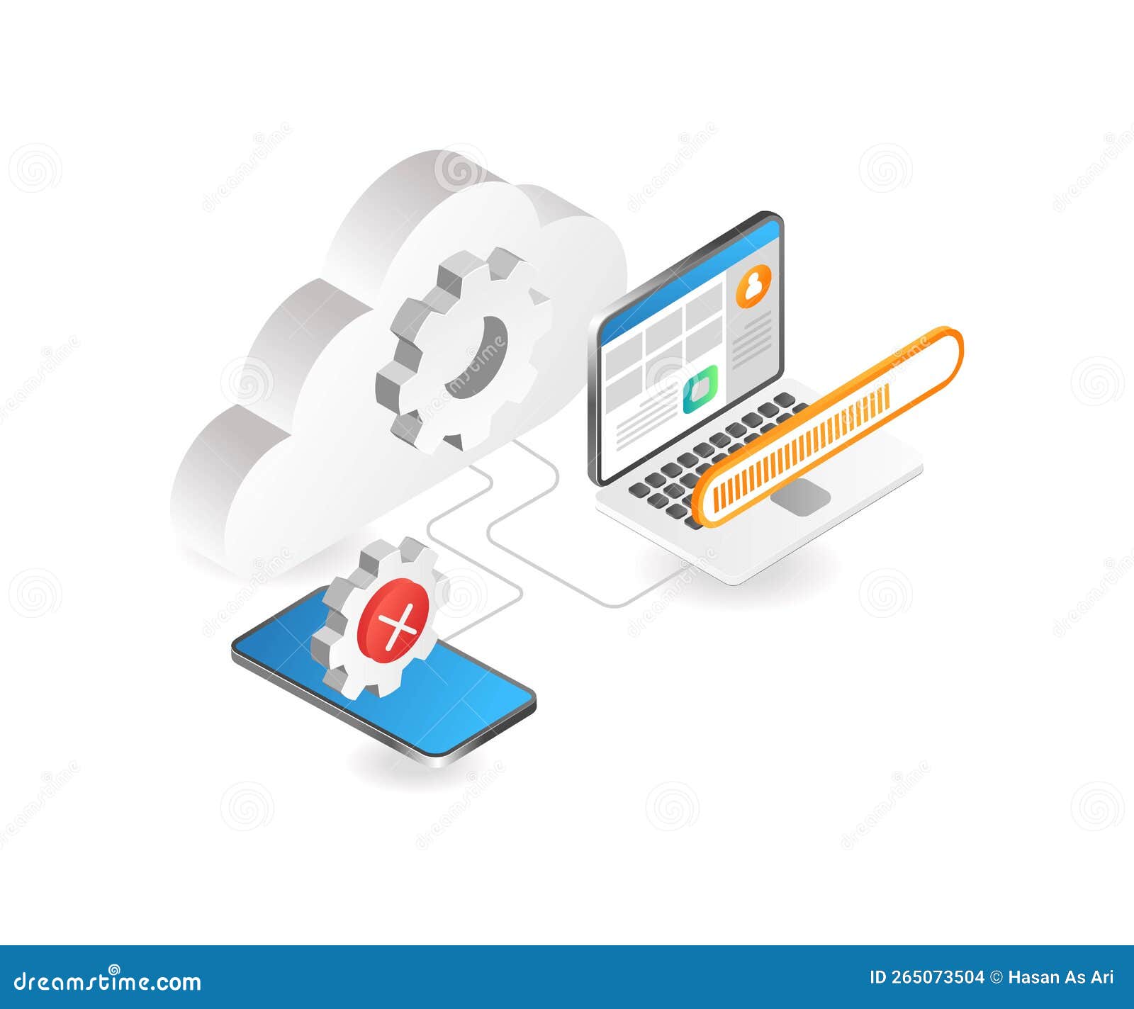 Isometric Illustration of Connect Cloud Server Application Update ...
