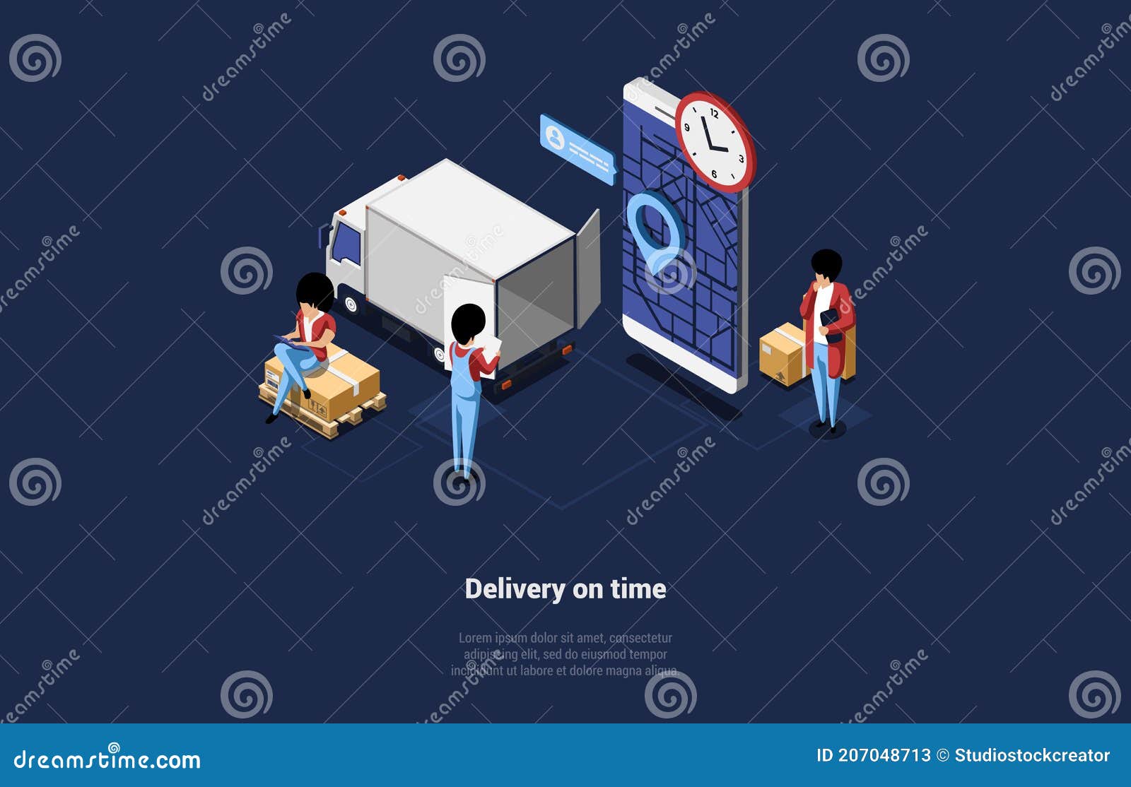 Isometric Illustration of Delivery on Time Concept. Vector Composition ...