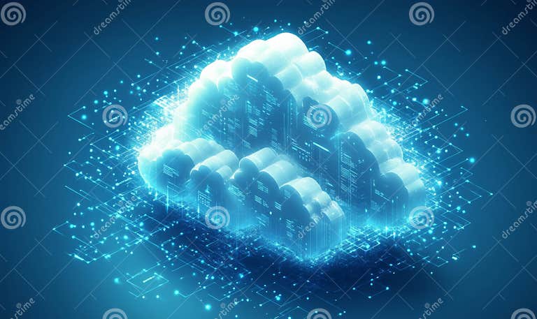 Isometric Illustration Depicting Modern Cloud Technology and Networking Concept, Representing ...