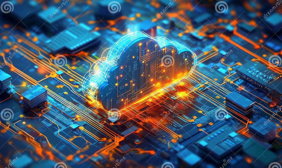 Isometric Illustration Depicting Modern Cloud Technology and Networking Concept, Representing ...
