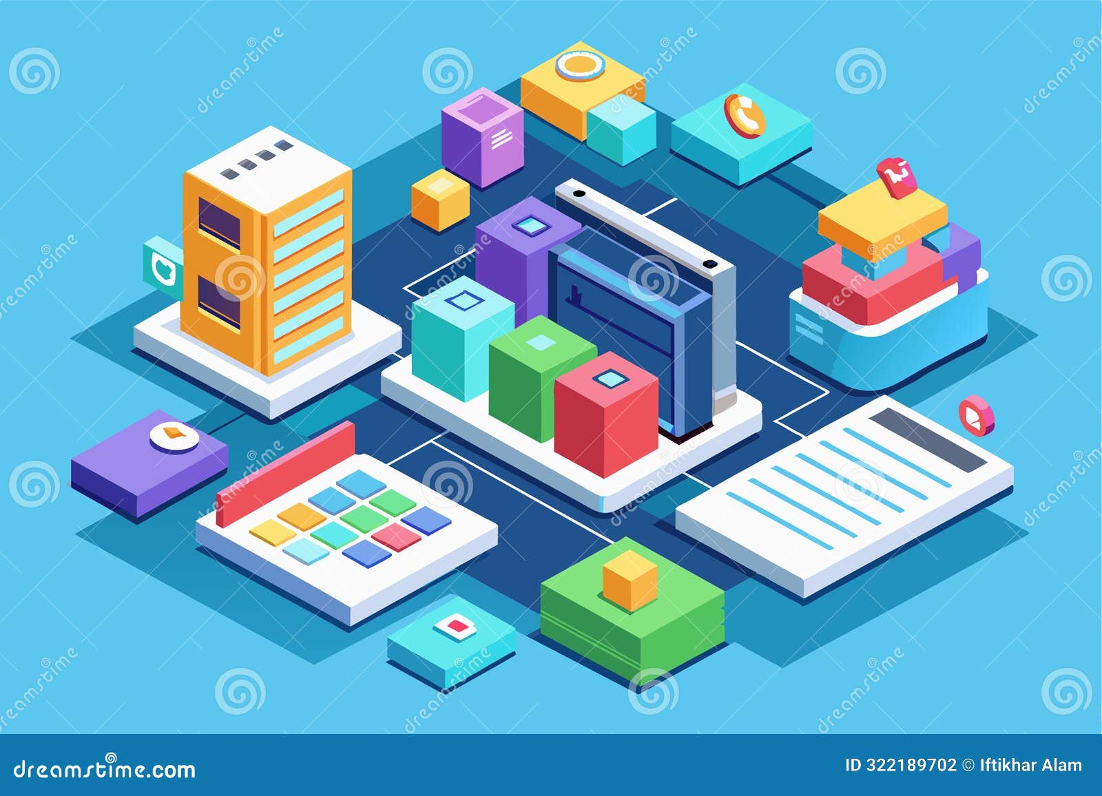 An Isometric Illustration Depicting a Network of Customizable System ...