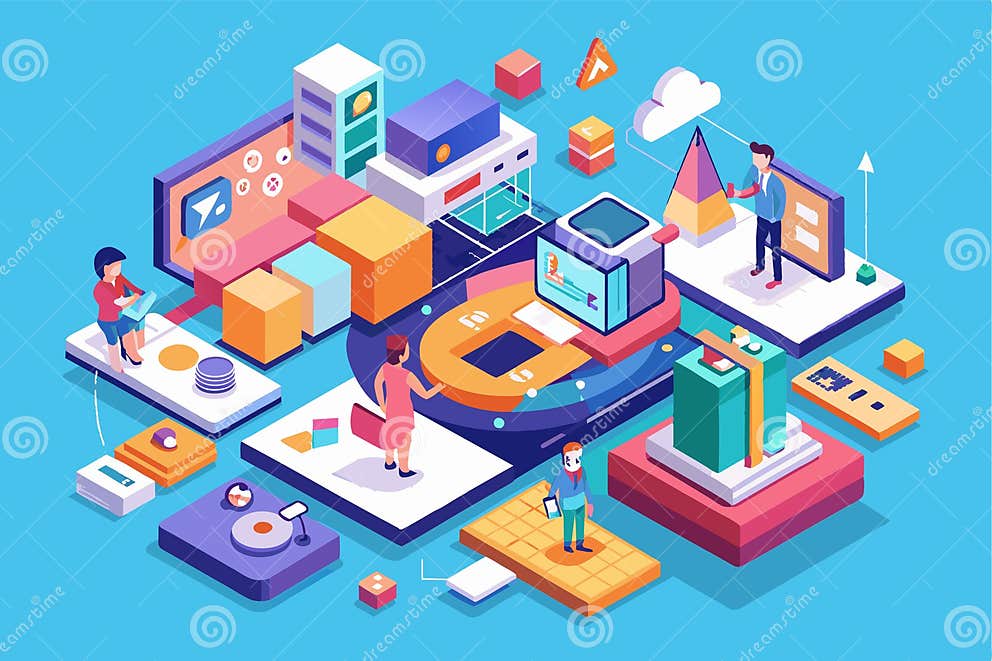 Isometric Illustration of a Design Process with Multiple People ...