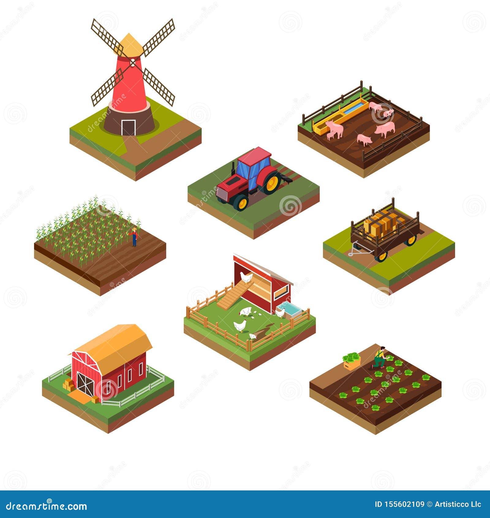 Isometric Illustration of Farms Objects Stock Vector - Illustration of ...