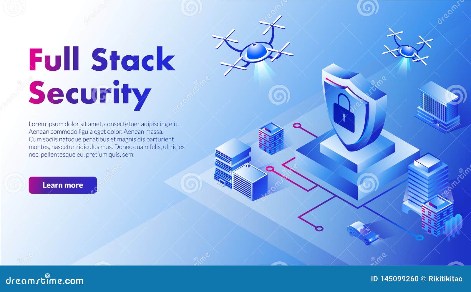 Isometric Illustration Full Stack Security with Flying Droids Stock Vector - Illustration of ...