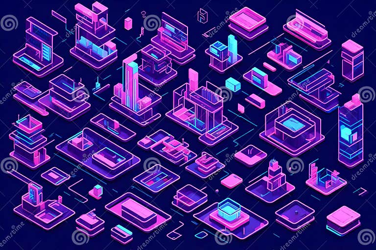 Isometric Illustration of Futuristic Tech Design Against a Solid Blue ...