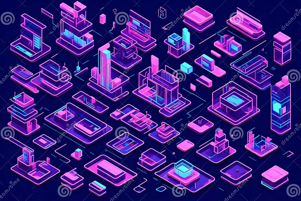 Isometric Illustration of Futuristic Tech Design Against a Solid Blue ...