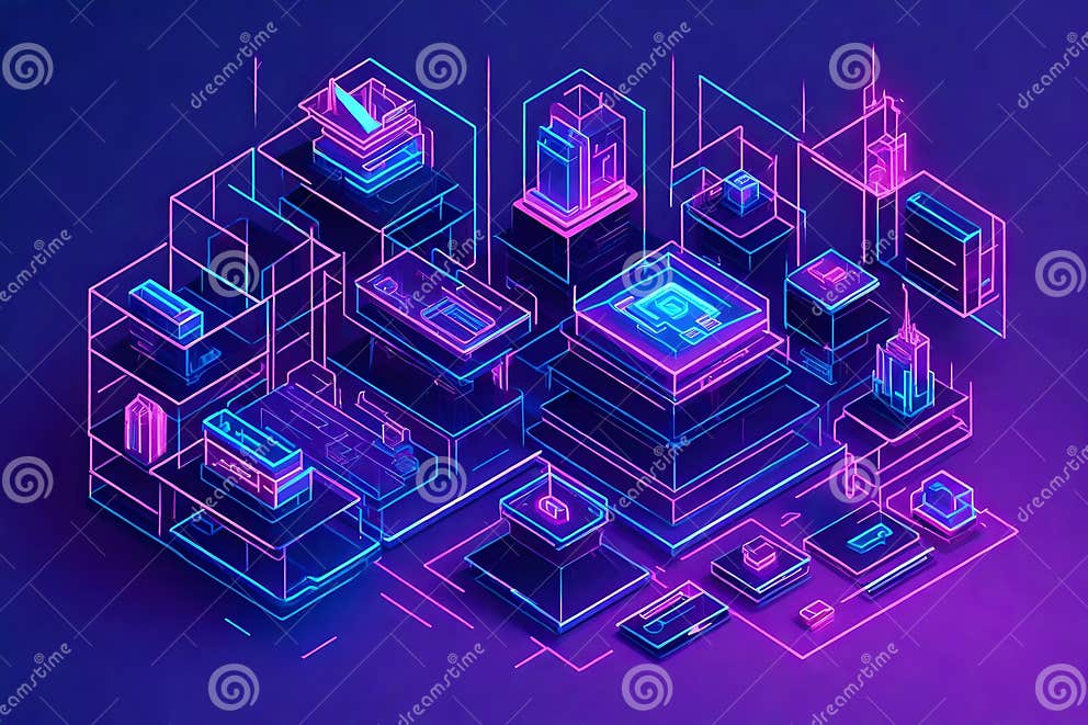 Isometric Illustration of Futuristic Tech Design Against a Solid Blue ...