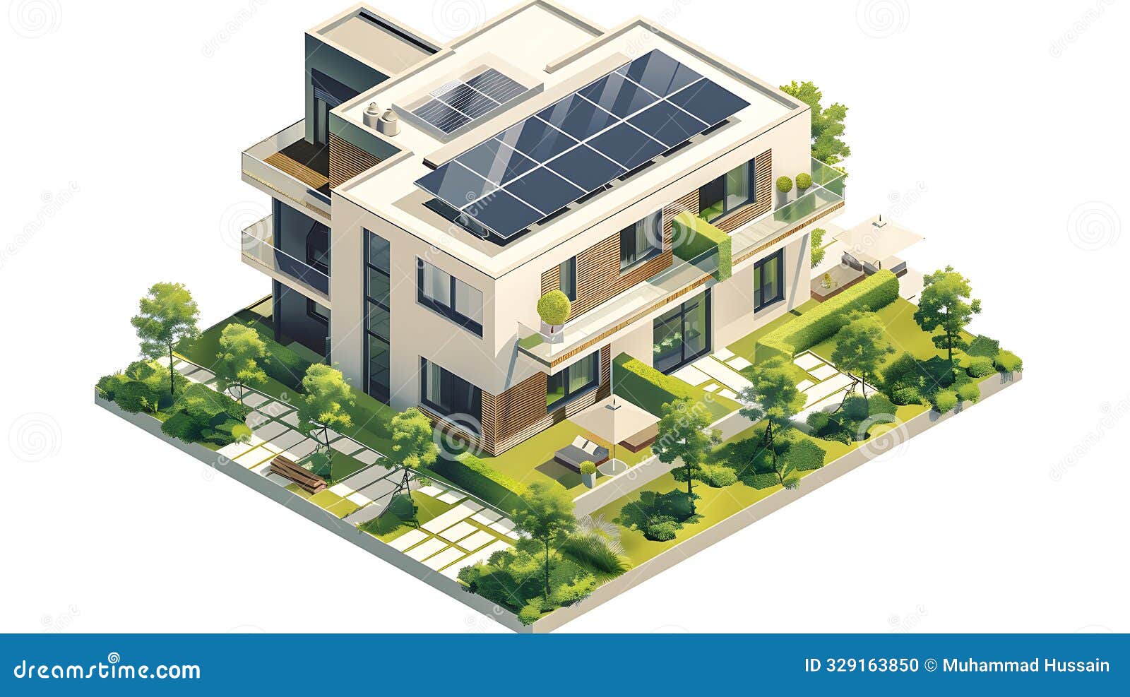 Isometric Illustration of a Green Building Design with Passive Solar ...