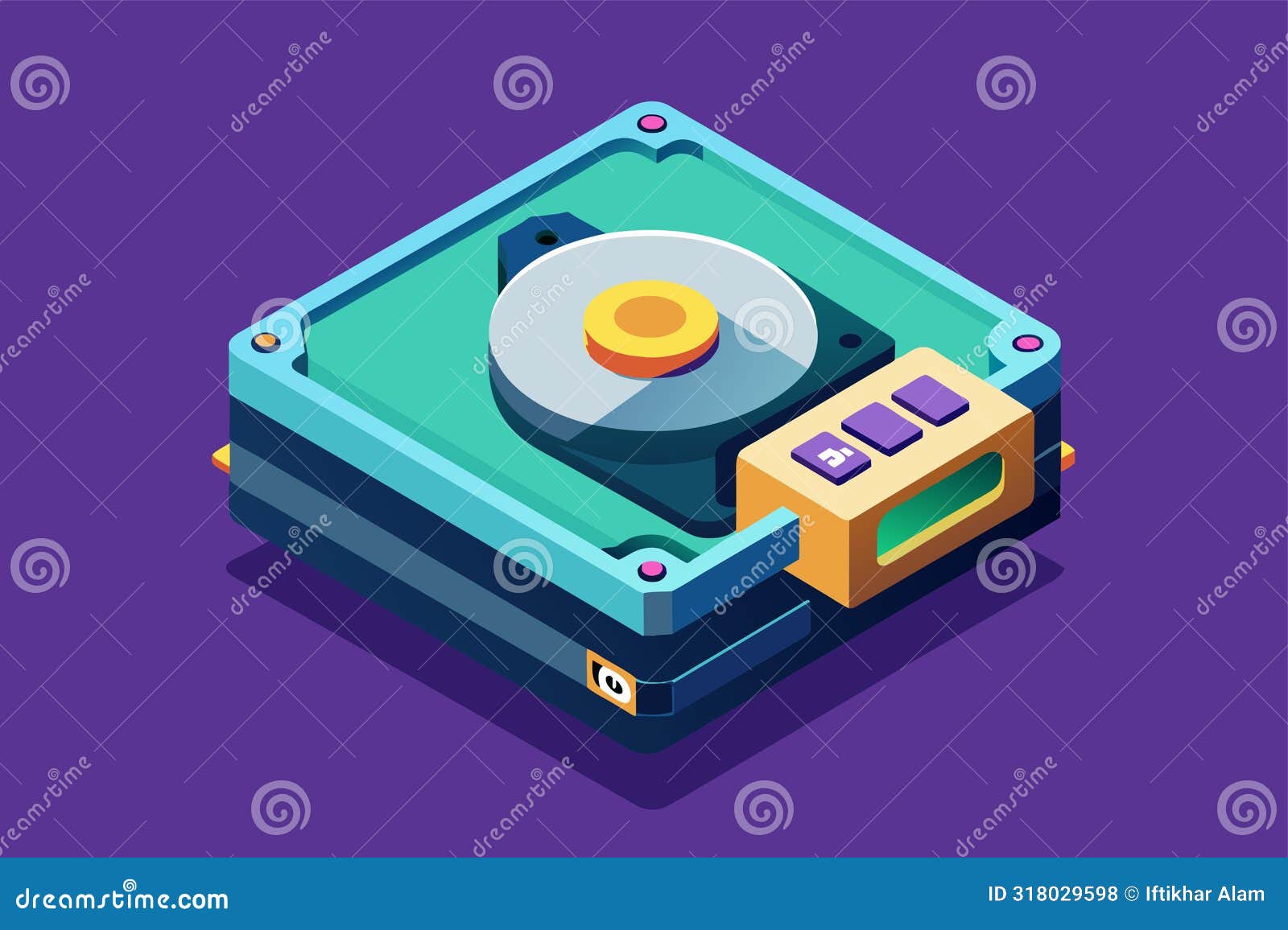 An Isometric Illustration of a Hard Drive with a Disk Placed on Top of ...