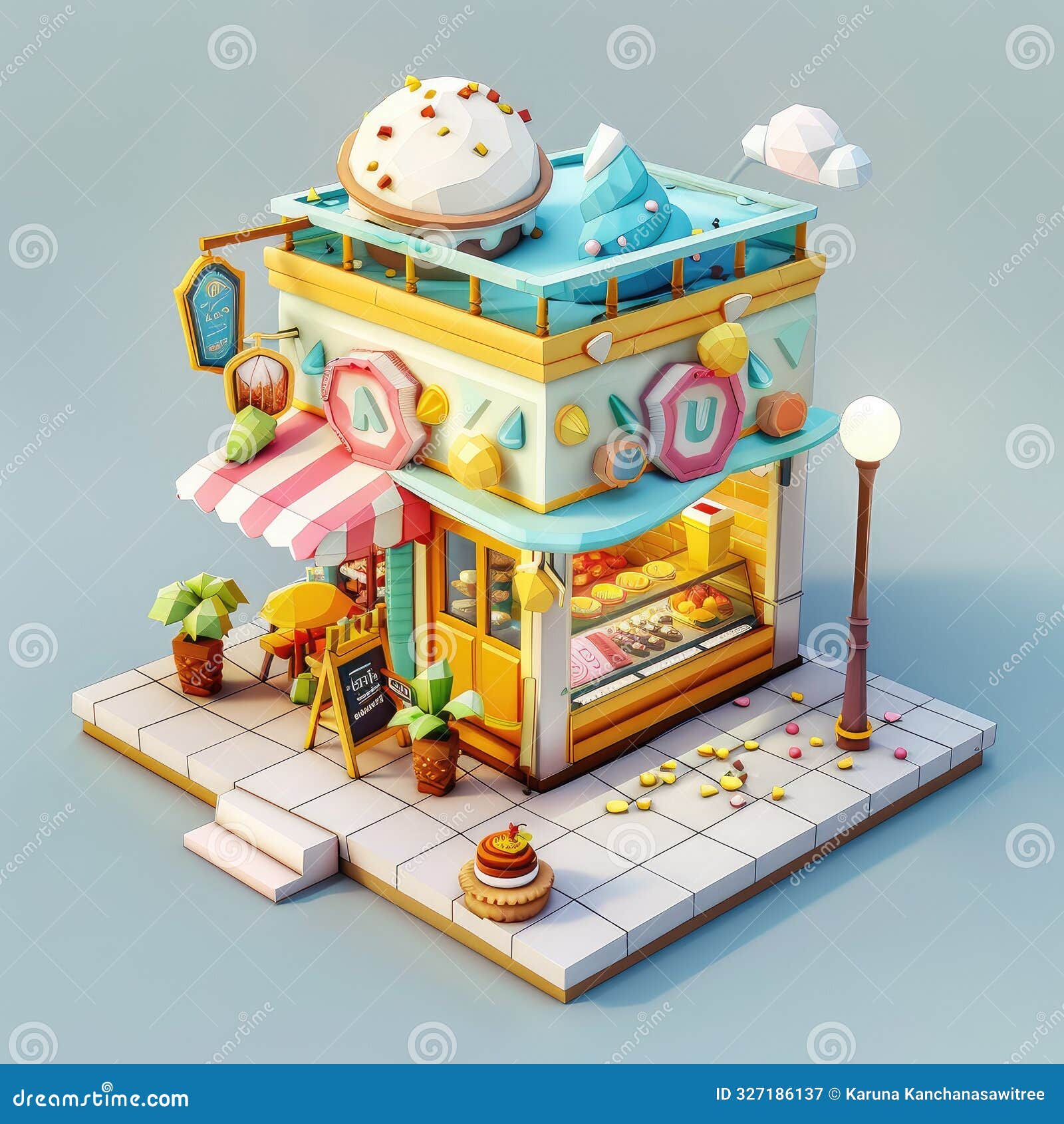 Isometric Illustration of an Ice Cream Shop with Assorted Flavors Stock ...