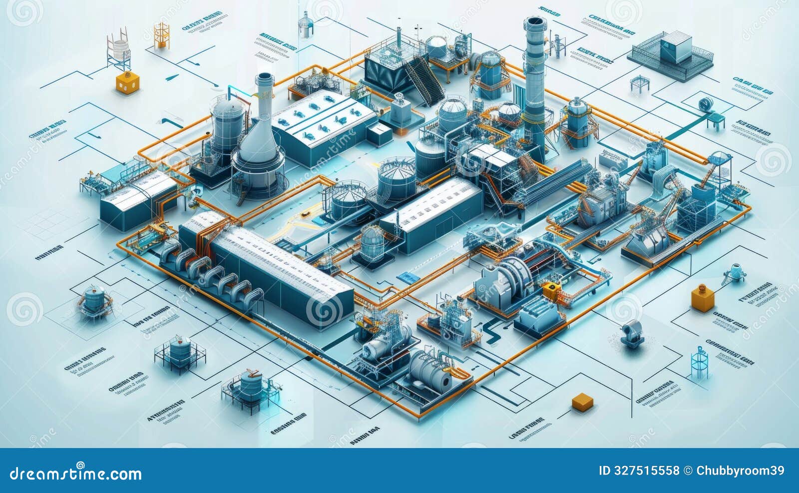 Isometric Illustration of an Industrial Complex with Detailed ...