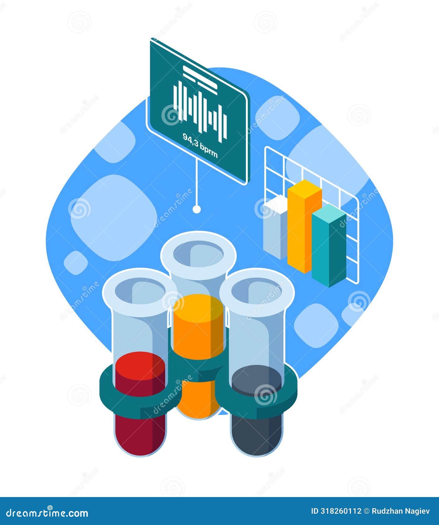 Isometric Illustration of Laboratory Setup with Test Tubes and Data ...