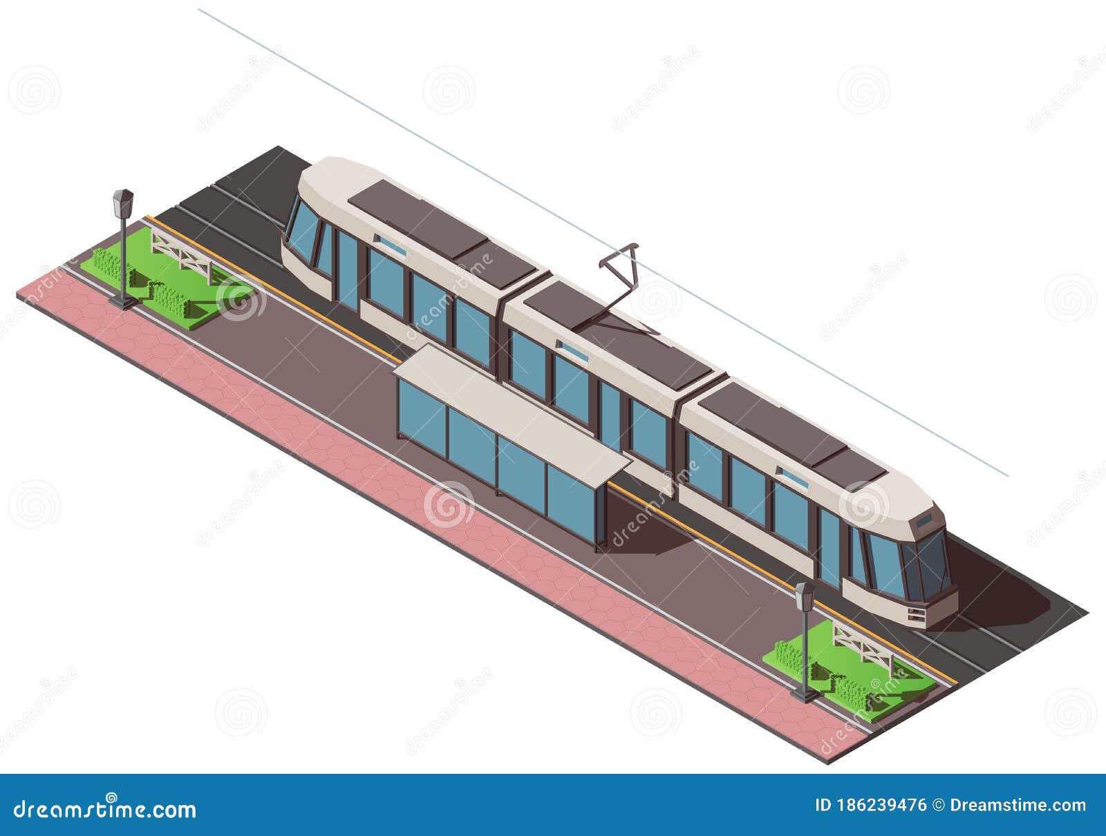 Isometric Illustration with Low Poly Tram Stop Stock Vector ...