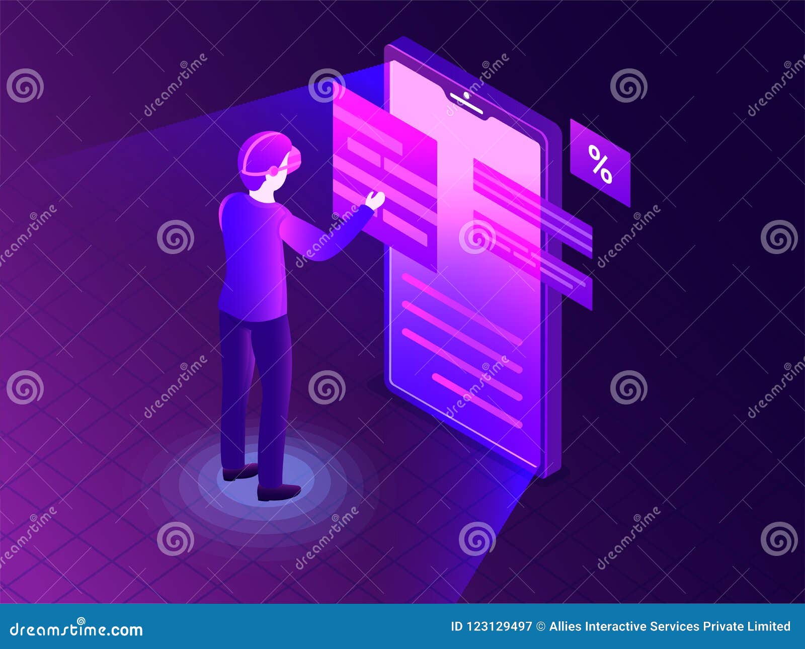 Isometric Illustration of a Man with Smartphone for Deep Learning ...