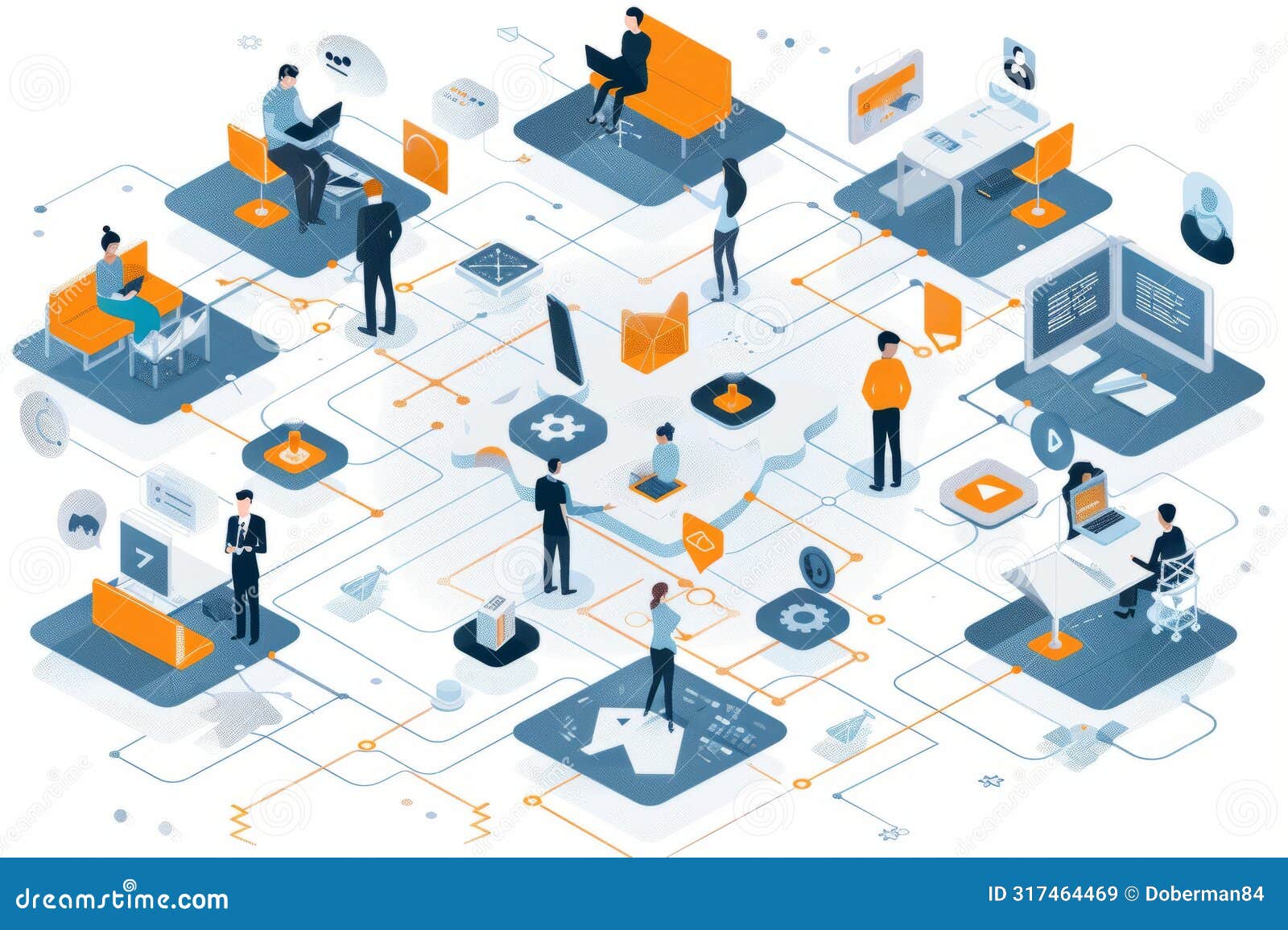Isometric Illustration of a Modern Workplace Interconnected with ...
