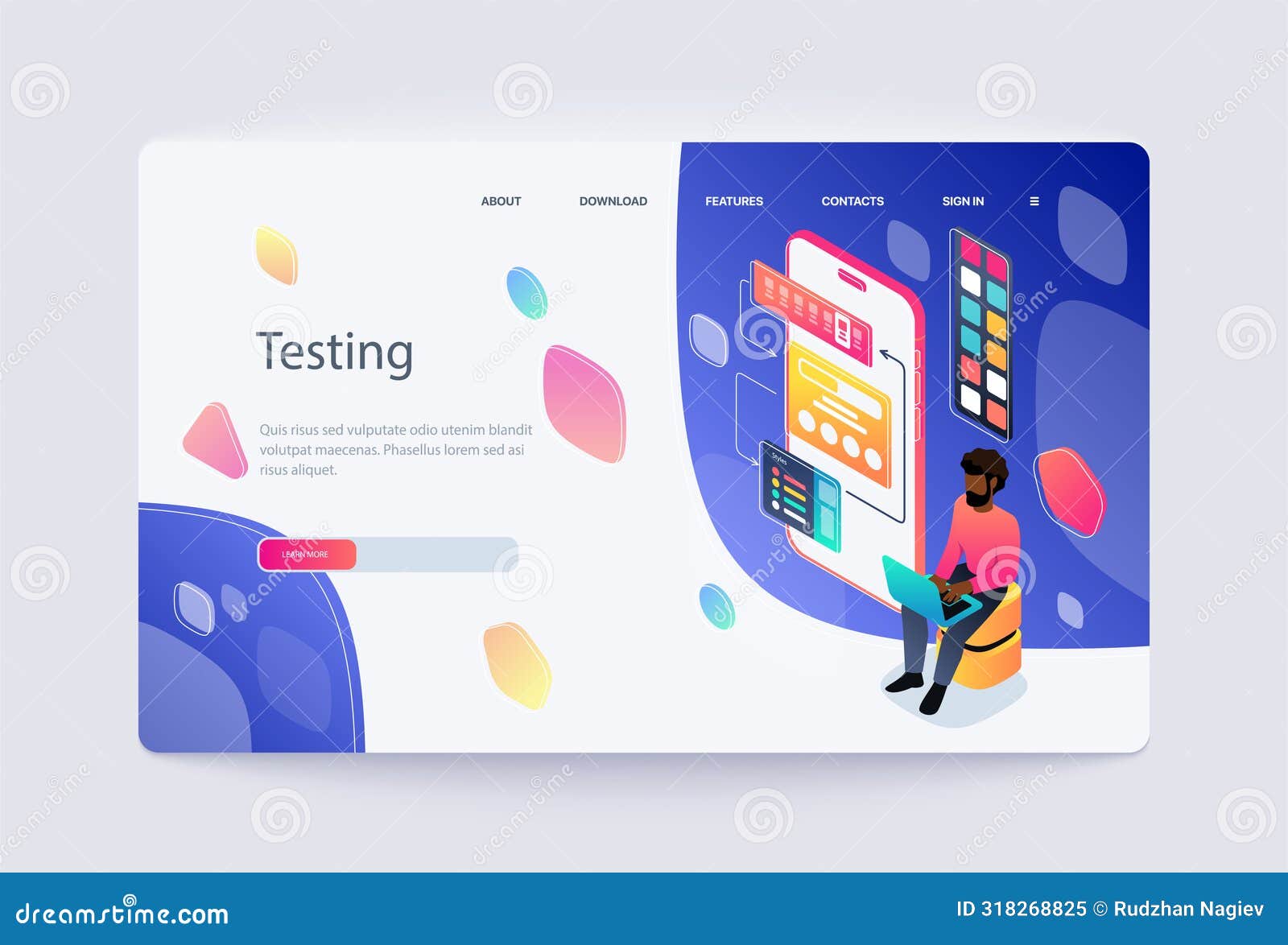 An Isometric Illustration of a Person on a Website Interface Testing ...