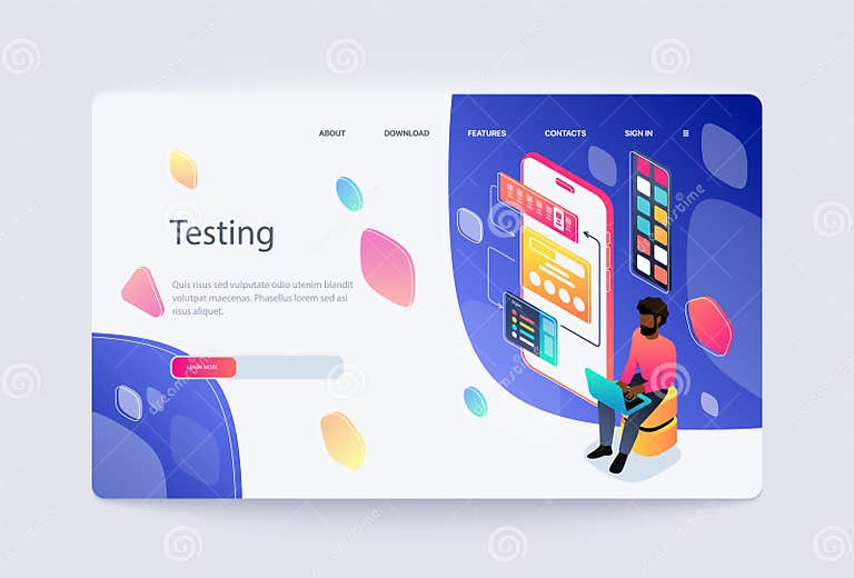 An Isometric Illustration of a Person on a Website Interface Testing ...