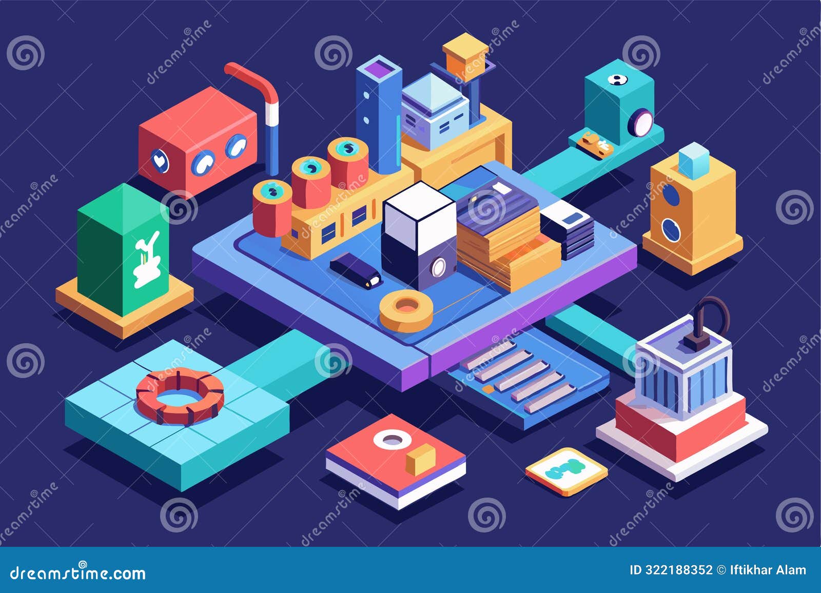 Isometric Illustration of a Product Development Process with Different ...