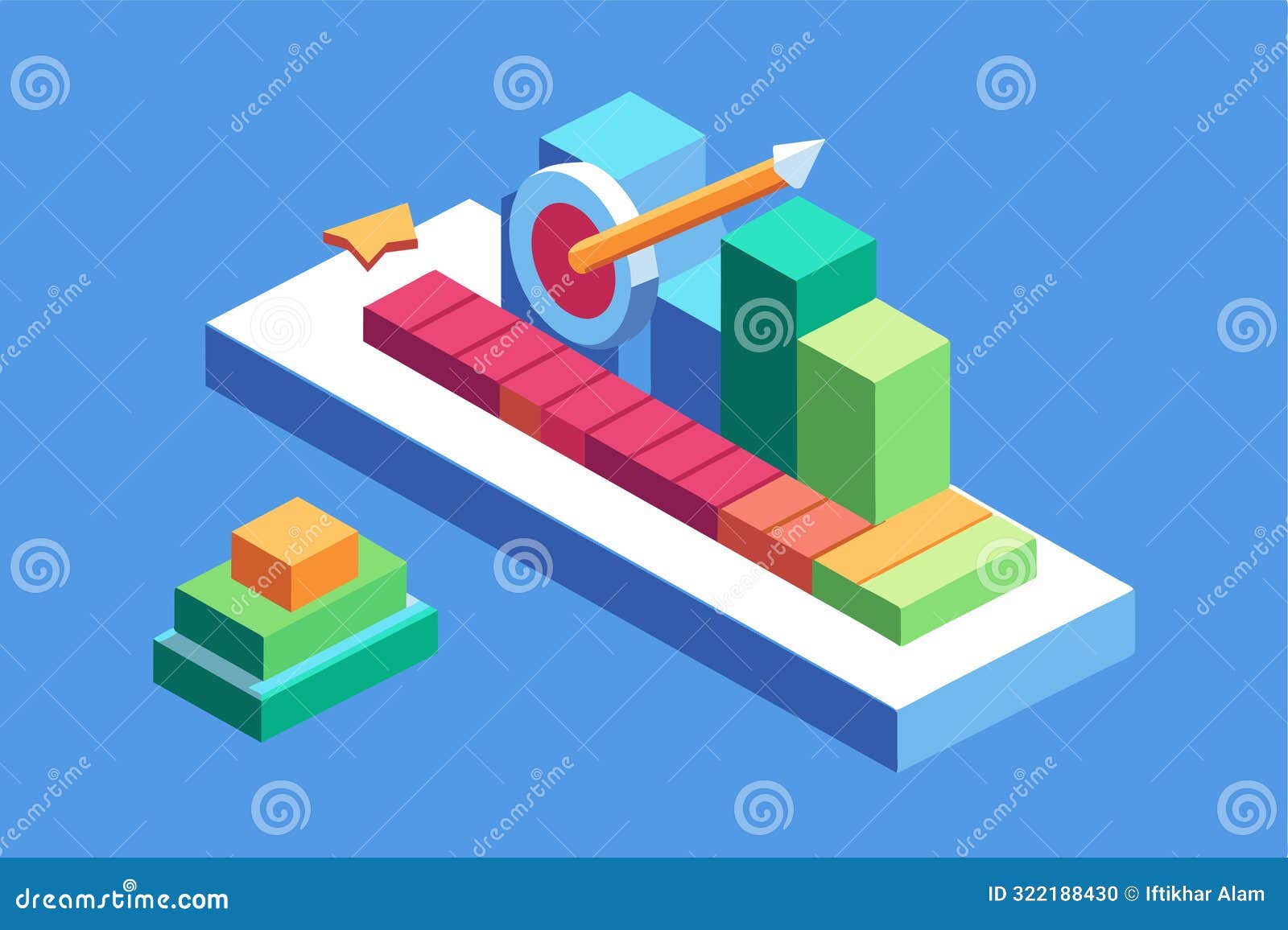 Isometric Illustration of a Progress Bar with Target and Arrow ...