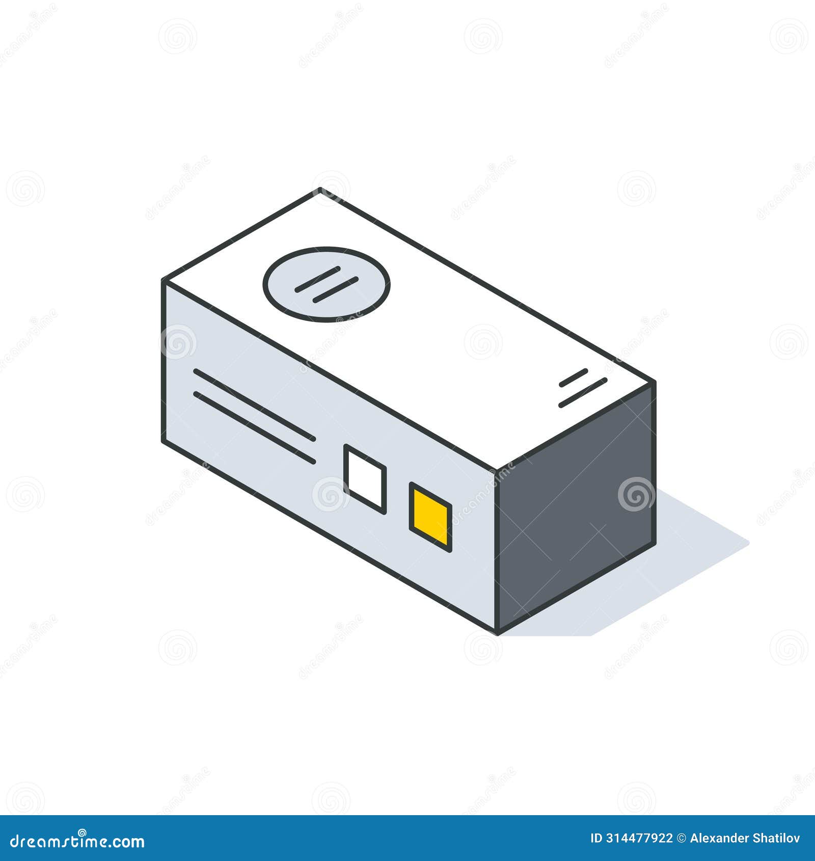Isometric Illustration of a Metal Box with a Yellow Square Logo Stock ...