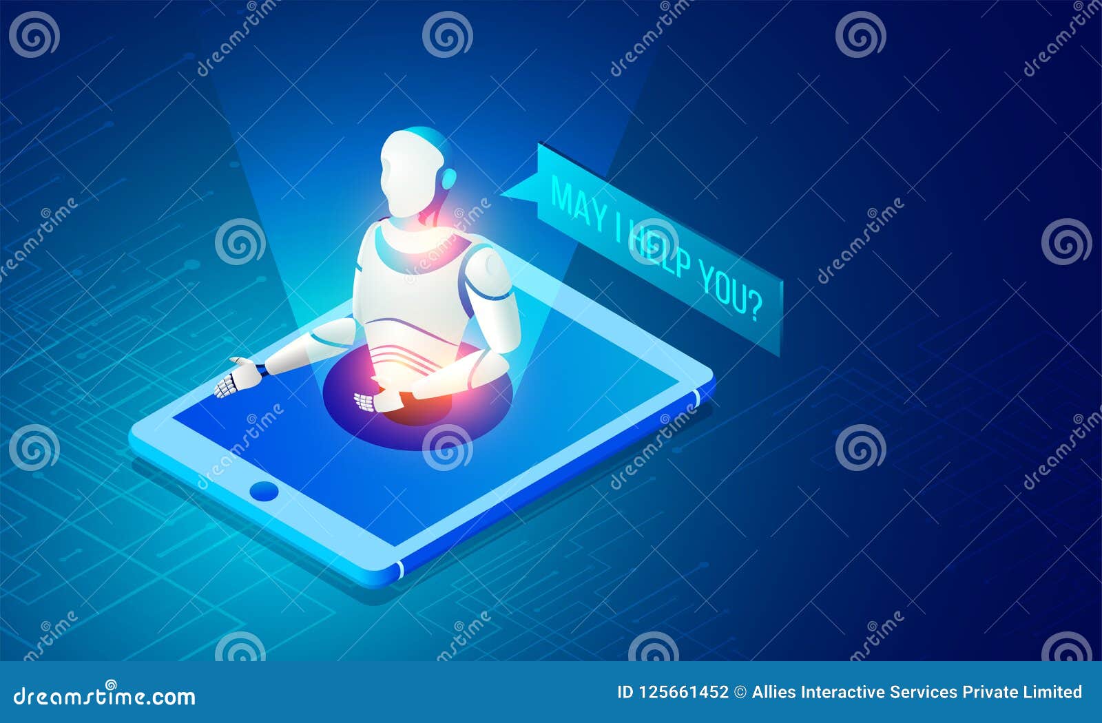 Isometric Illustration of a Robot on Smartphone and Mesh Network Stock ...