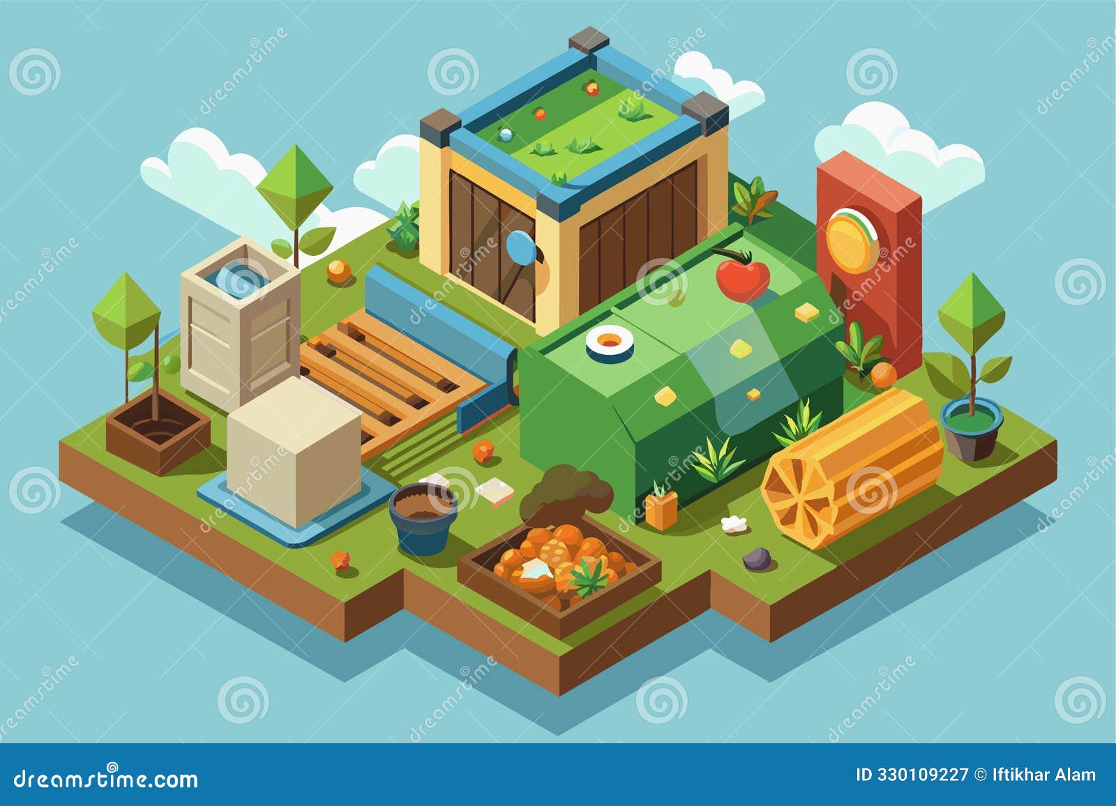 Compost Cycle With Natural Food Waste Recycling Process Outline Diagram ...