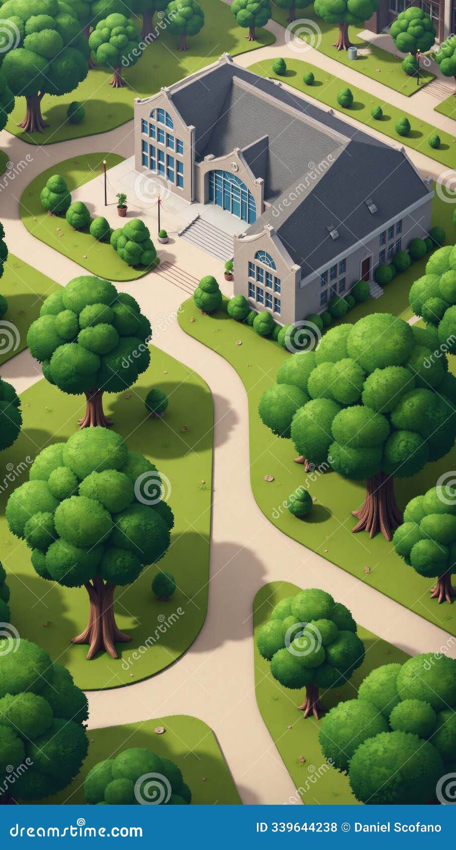 Isometric Illustration Showcasing a School Campus with Trees Pathways ...