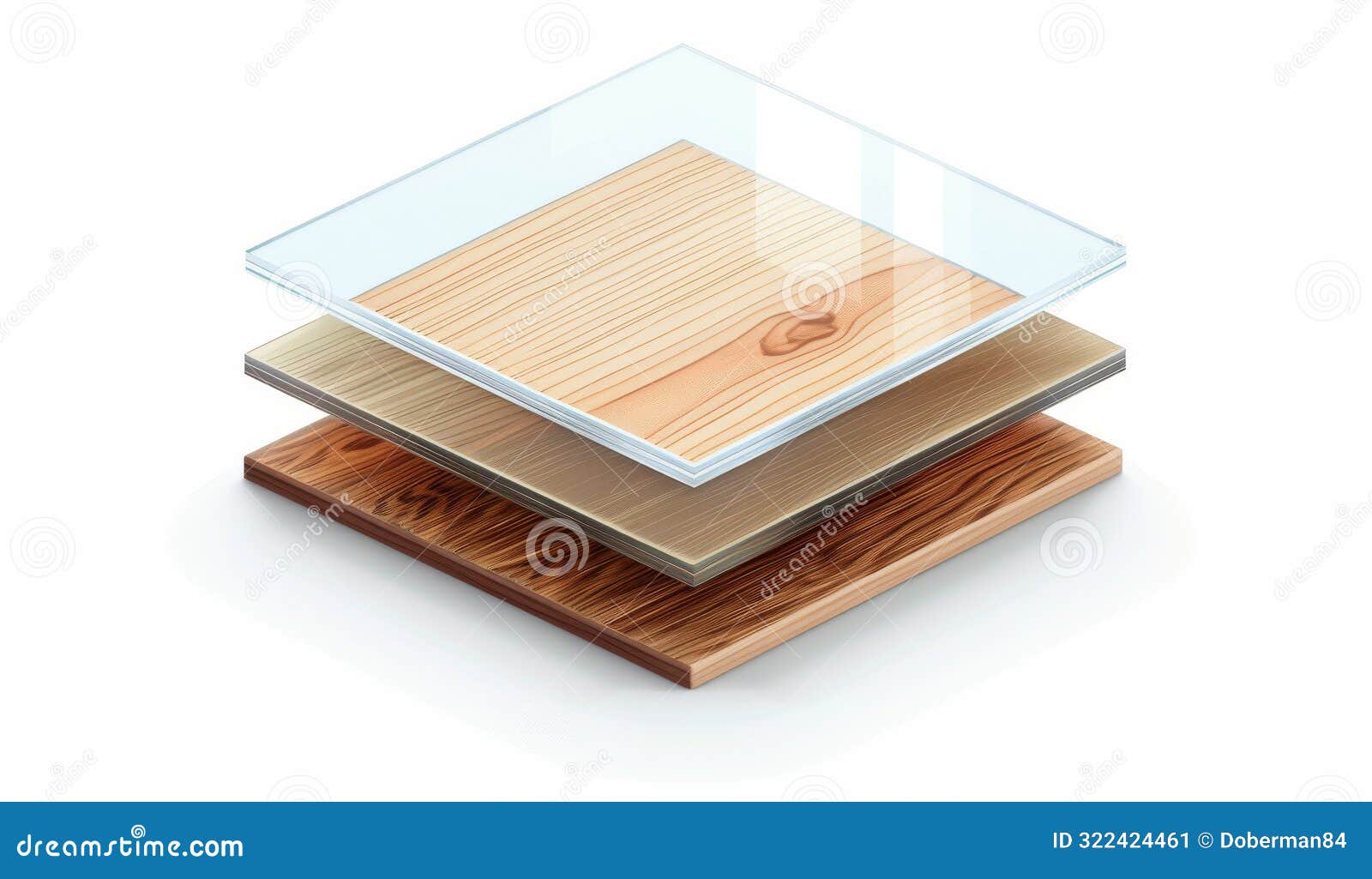 Isometric View of Layered Wooden and Glass Materials for Construction ...