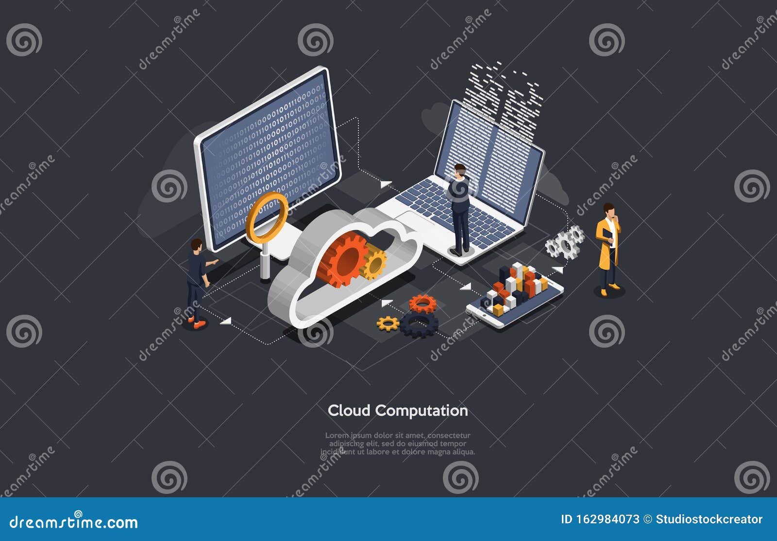 Isometric Illustration Showing the Cloud Computing Services Concept Laptop, Mobile Device and ...