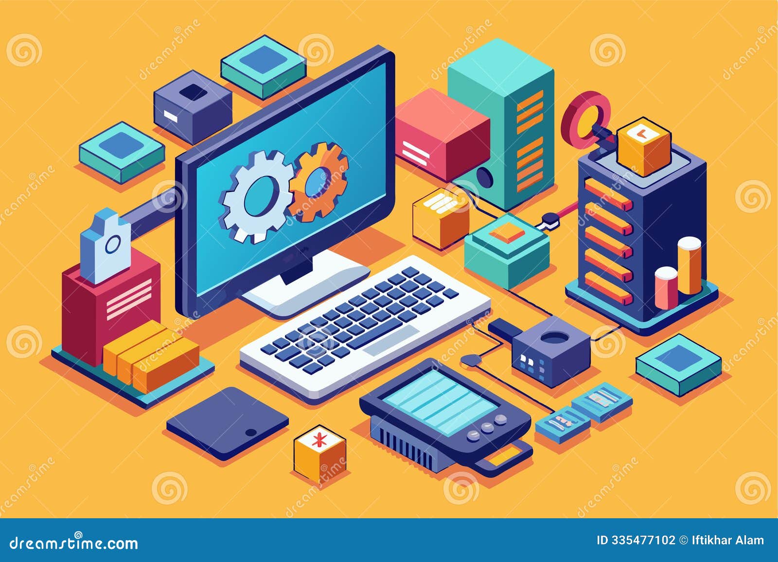 An Isometric Illustration Showing a Computer Upgrade Process with ...