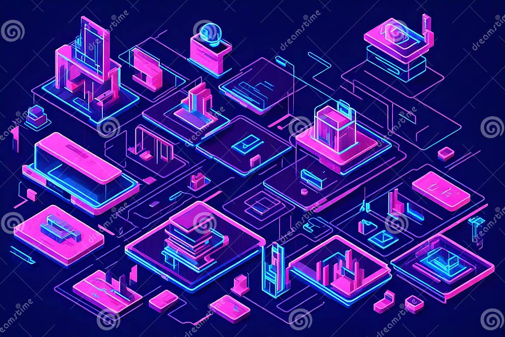 Isometric Illustration of Tech Elements Over a Solid Blue Background ...