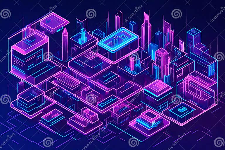 Isometric Illustration of Tech Elements Over a Solid Blue Background ...