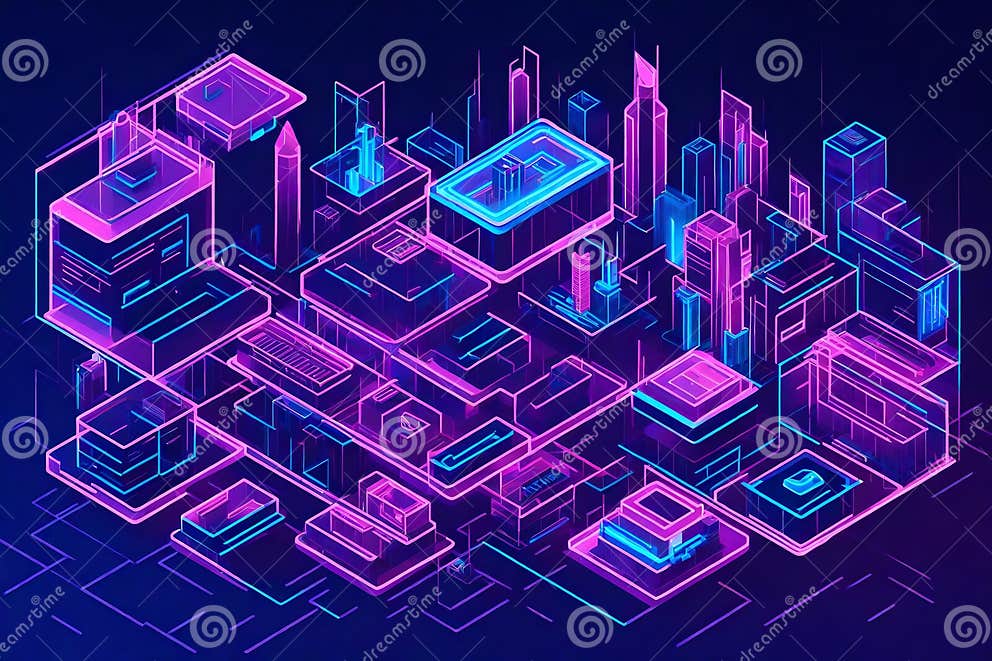 Isometric Illustration of Tech Elements Over a Solid Blue Background ...