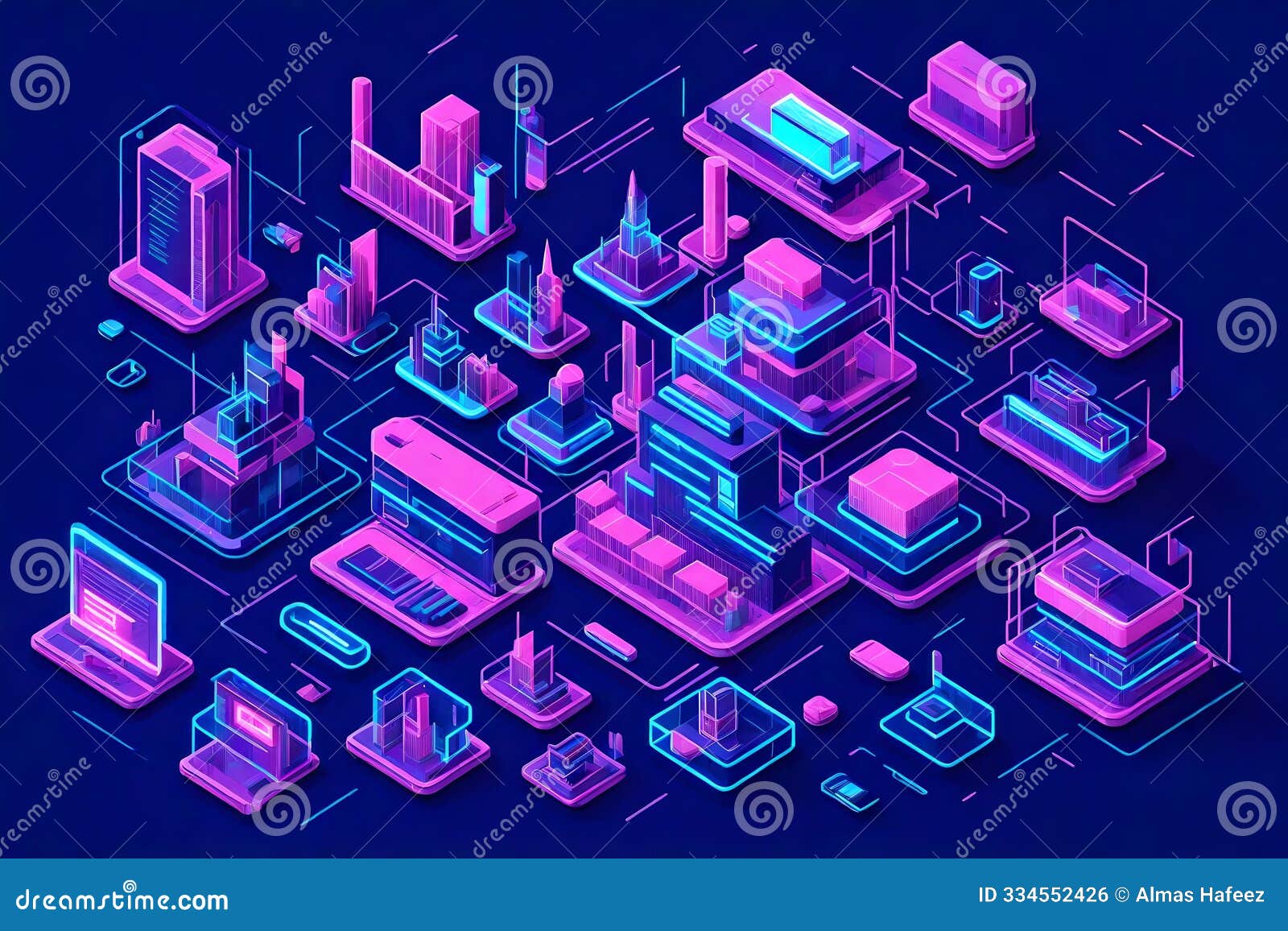 Isometric Illustration of Tech Elements on a Solid Blue Background with ...